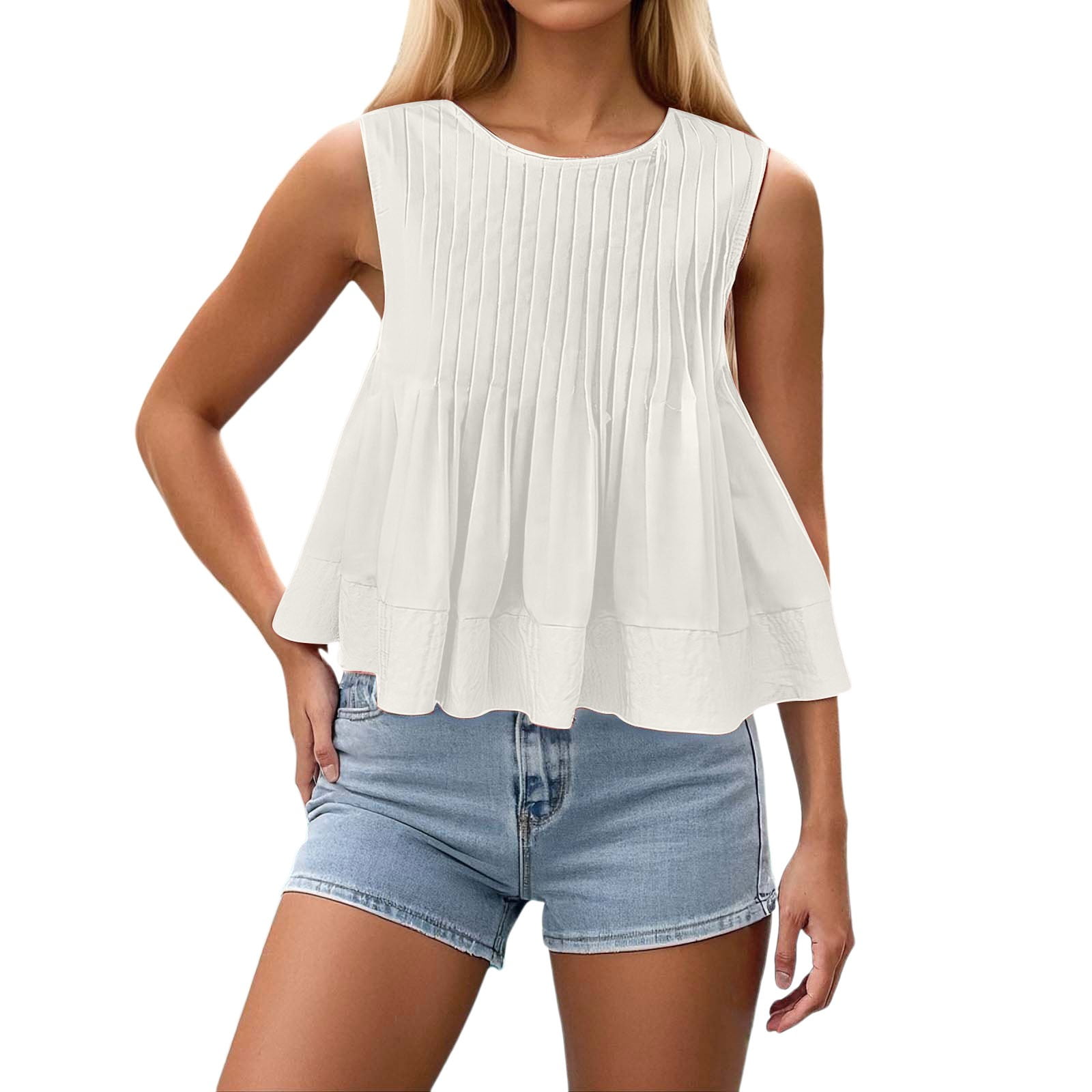 Blouses for Women 2025 Flowy Peplums Sleeveless V Neck Vest Lady ...