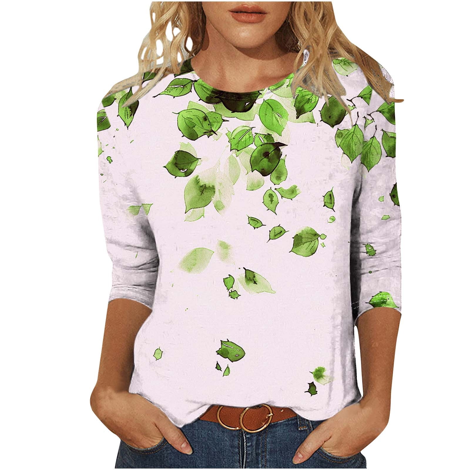 Blouses for Women 3/4 Sleeve Crew Neck Solid Color Shirts Casual ...