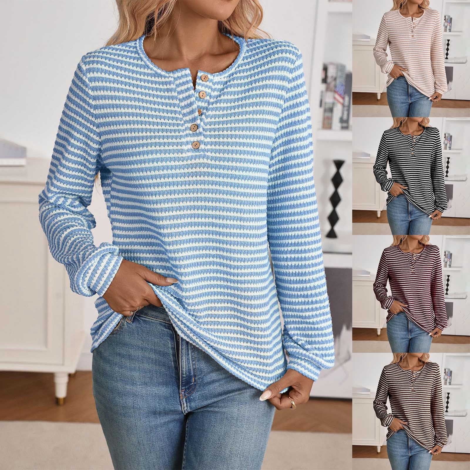 Blouses for Women Button 2026 Spring Outfits Women's Striped Blouses ...