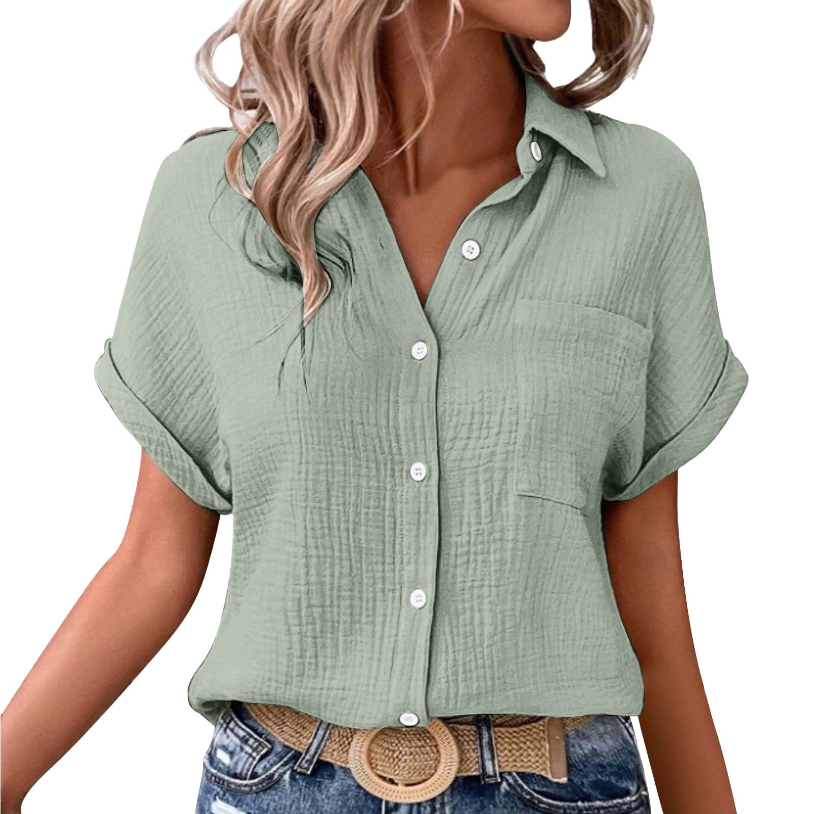 Blouses for Women Casual Casual Batwing Sleeve Pocket Double Layer ...