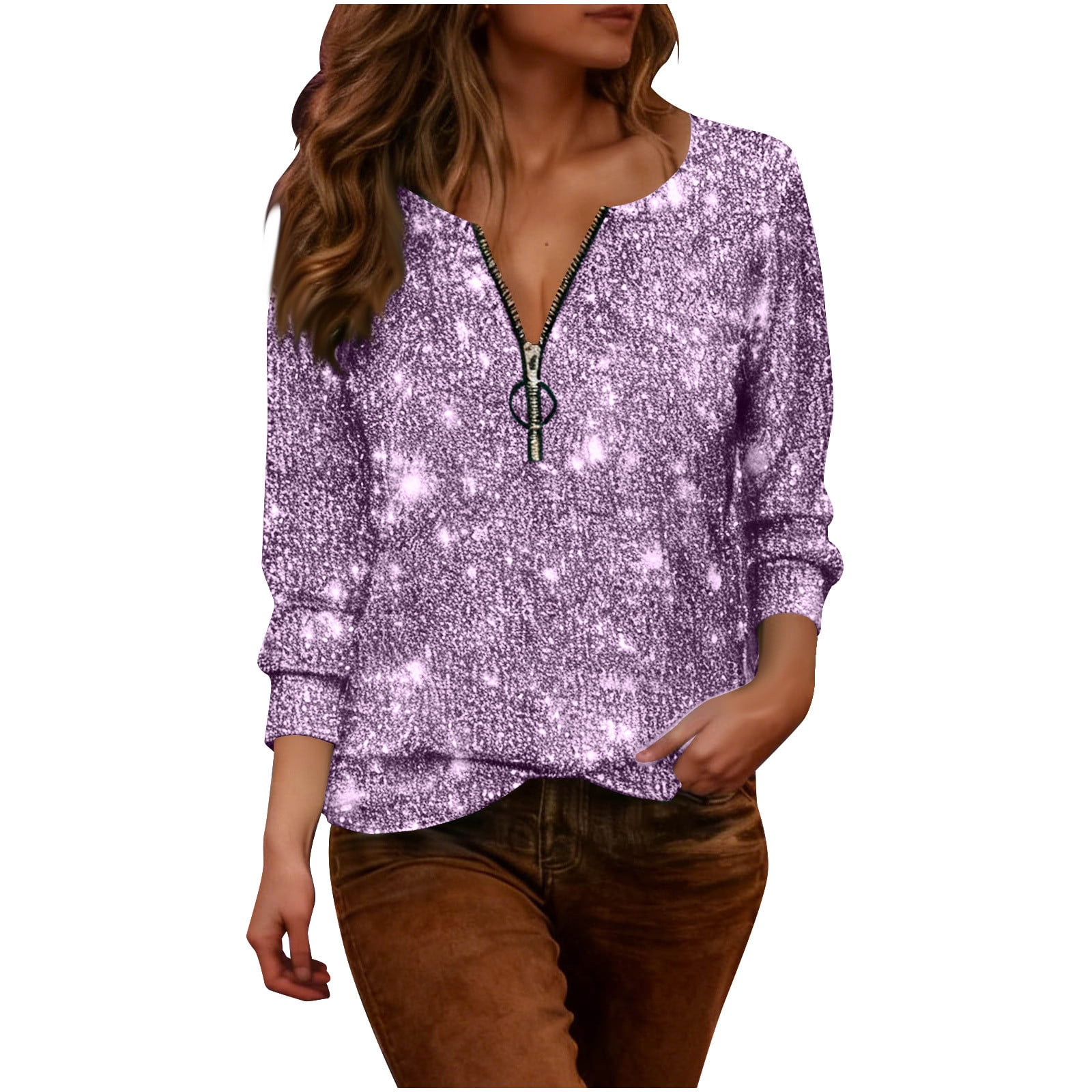 Blouses for Women Casual Loose Round Neck Long Sleeved Solid Color ...