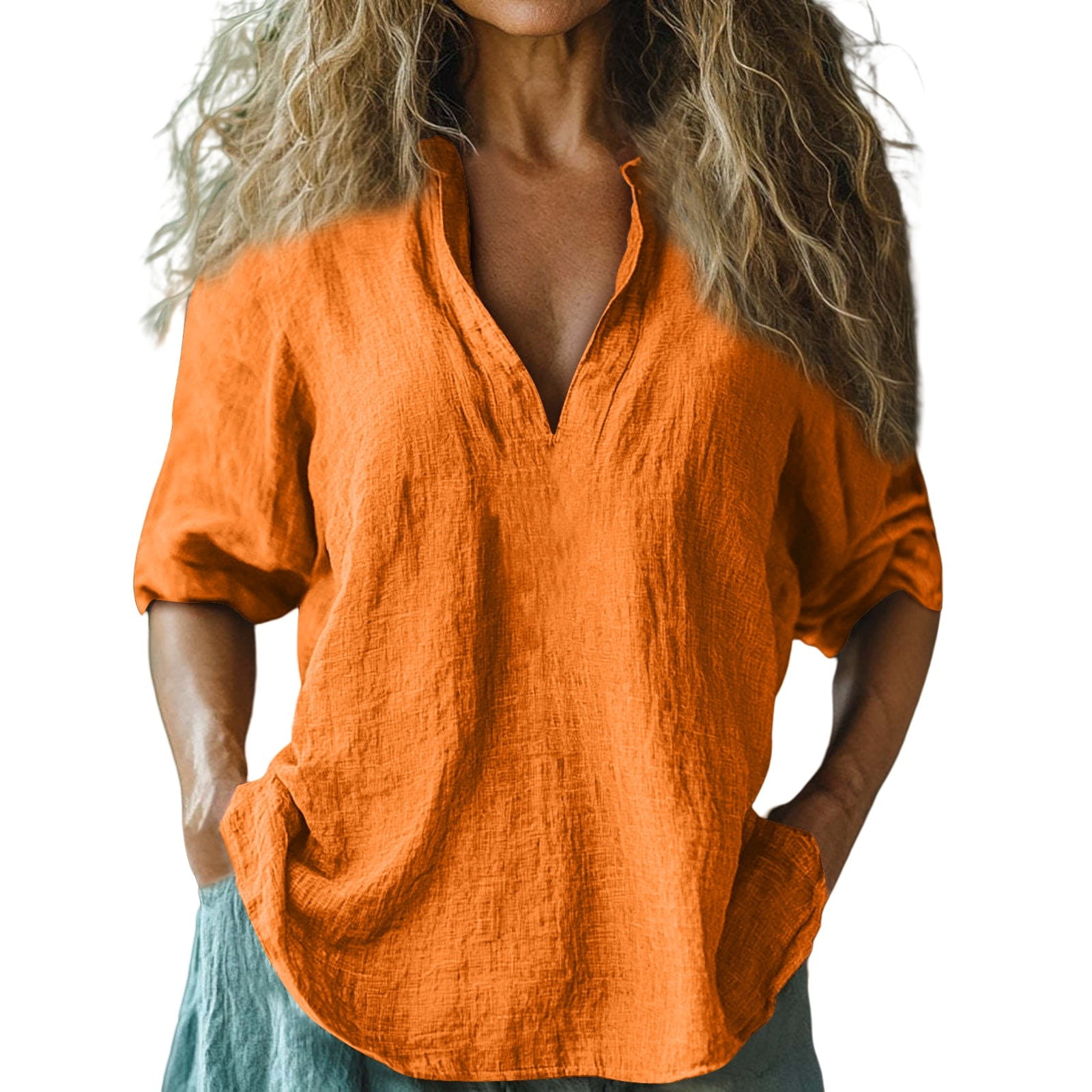 Blouses for Women Dressy Casual Baggy V Neck Printed Shirt with Long ...