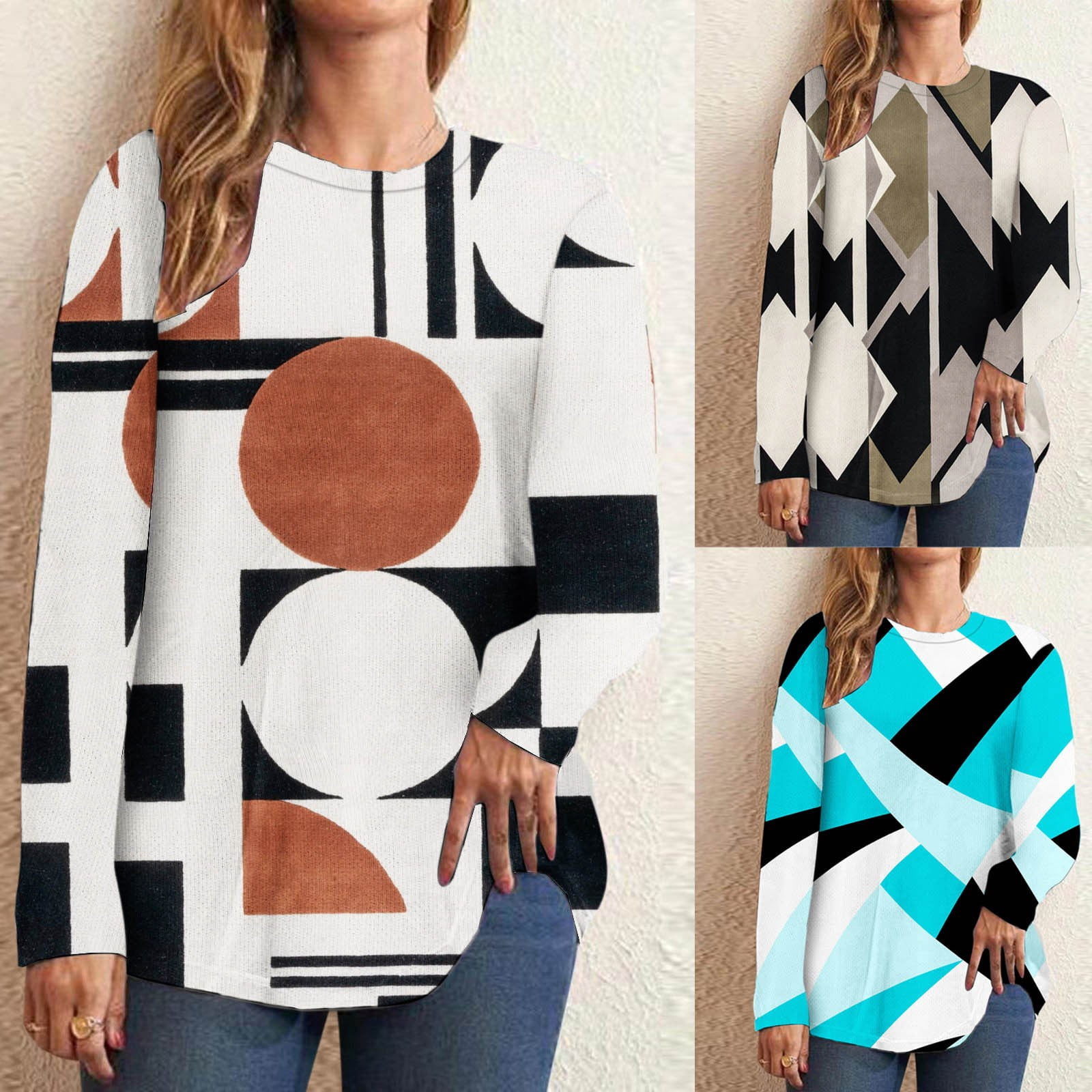 Blouses for Women Dressy Casual Color Block Patch Plaid Print Long ...