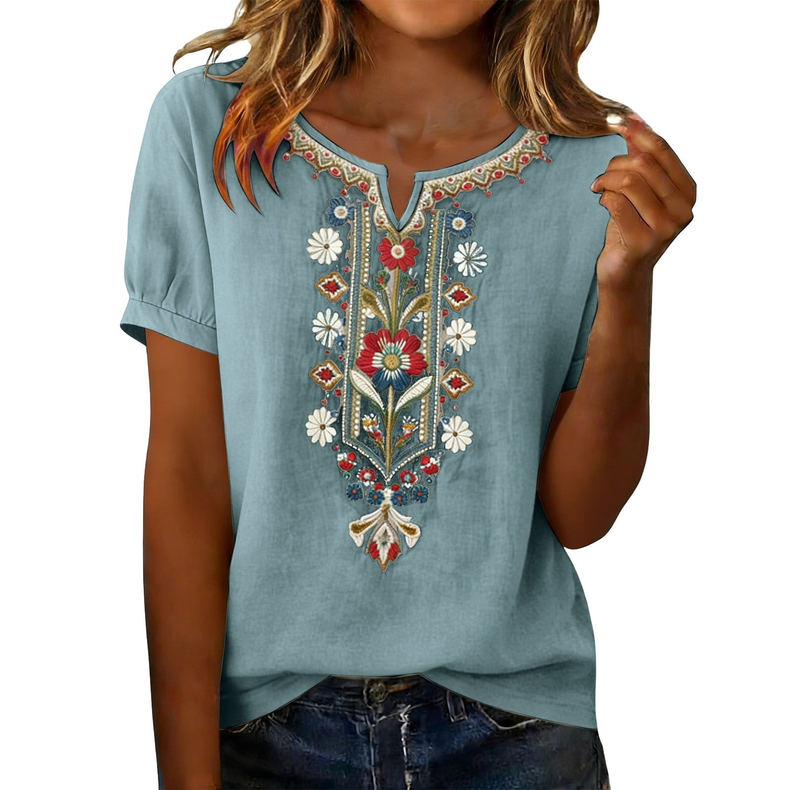 Blouses for Women Dressy Casual Fashionable Casual Embroidered Tops ...