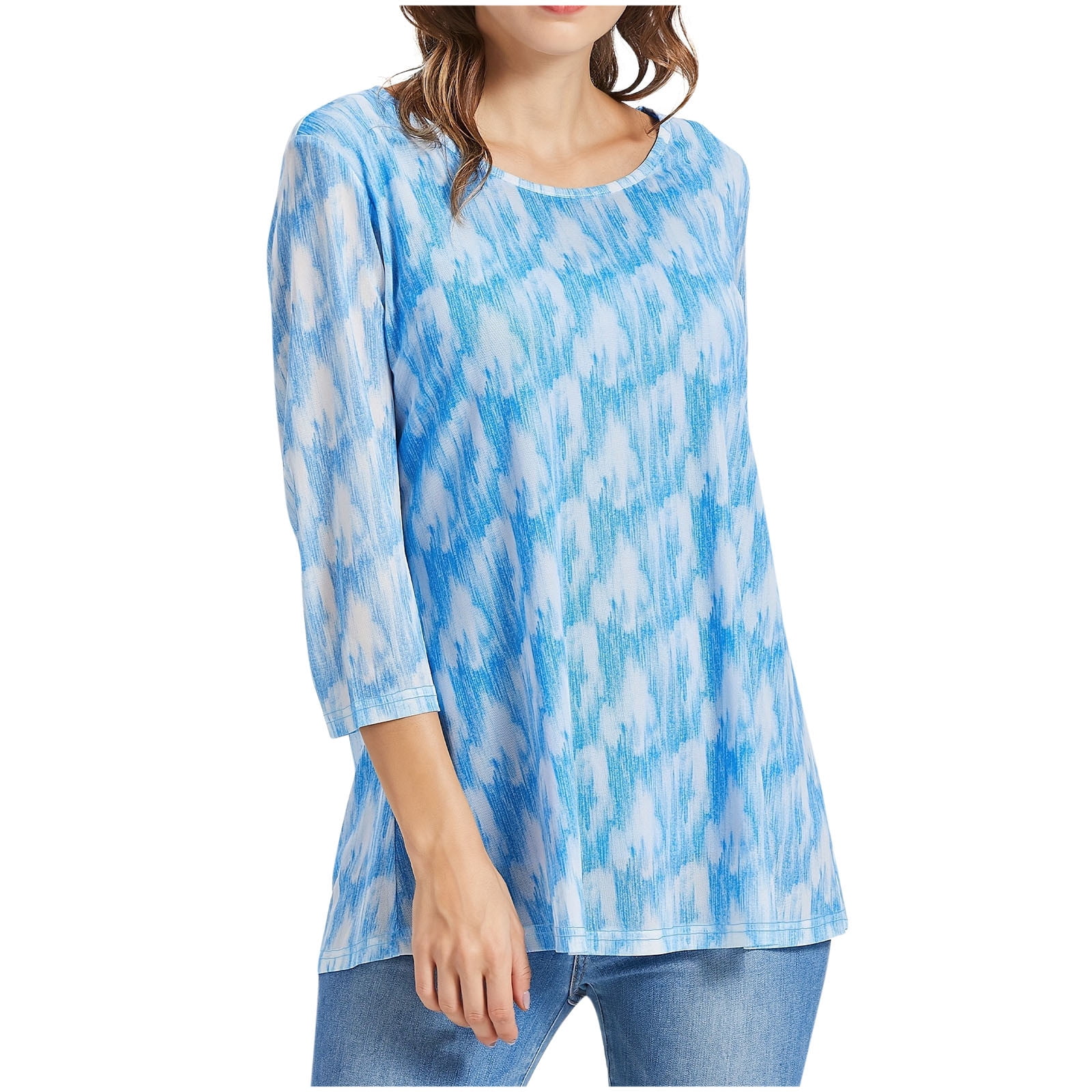 Blouses for Women Dressy Casual Floral Print Chiffon Tops Flowy Sleeve Layered Mesh Tunics Tops ...