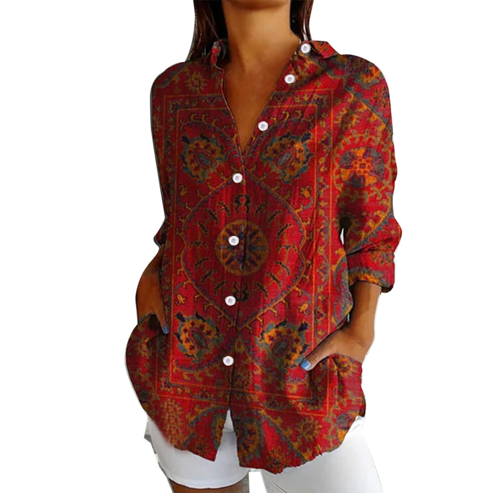Blouses for Women Dressy Casual Layer Friendly Patterned Long Sleeve ...