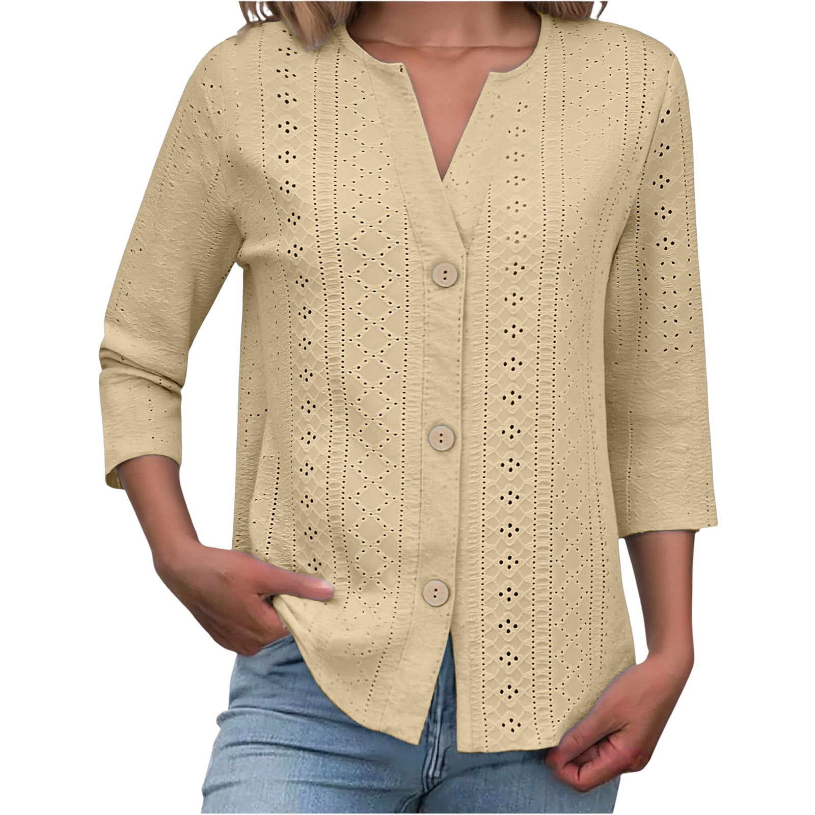 Blouses for Women Dressy Casual Lightweight Button Up Shirt V Neck ...
