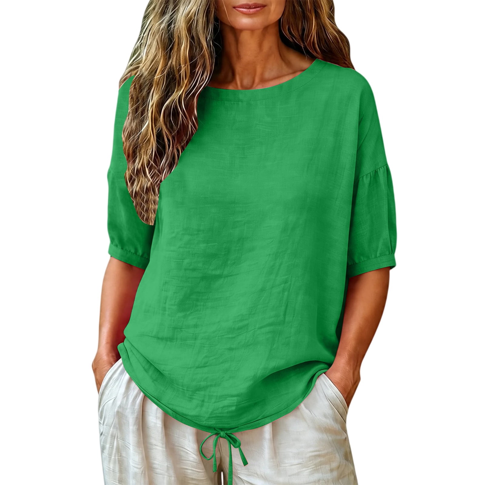 Blouses for Women Dressy Casual Linen Tops For Plus Size Summer Gauzy ...