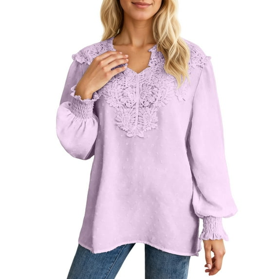 Blouses for Women Dressy Casual Long Sleeve T Shirt Elegant Lace ...
