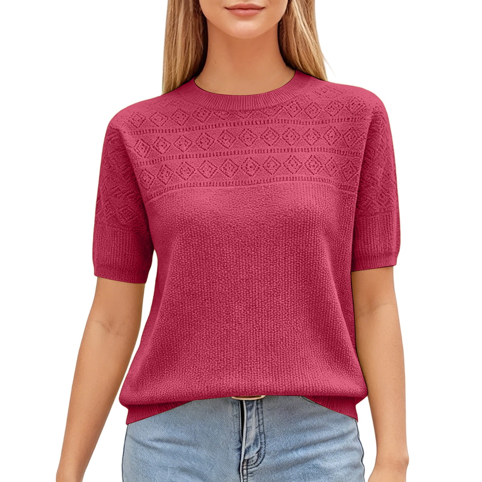 Blouses for Women Dressy Casual Short Sleeve Pullover Fashion Neck ...