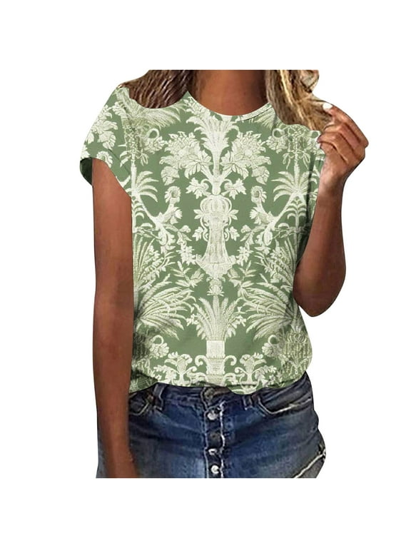 Women Blouses Elegant Casual Floral Womens Loose T Shirts Summer ...