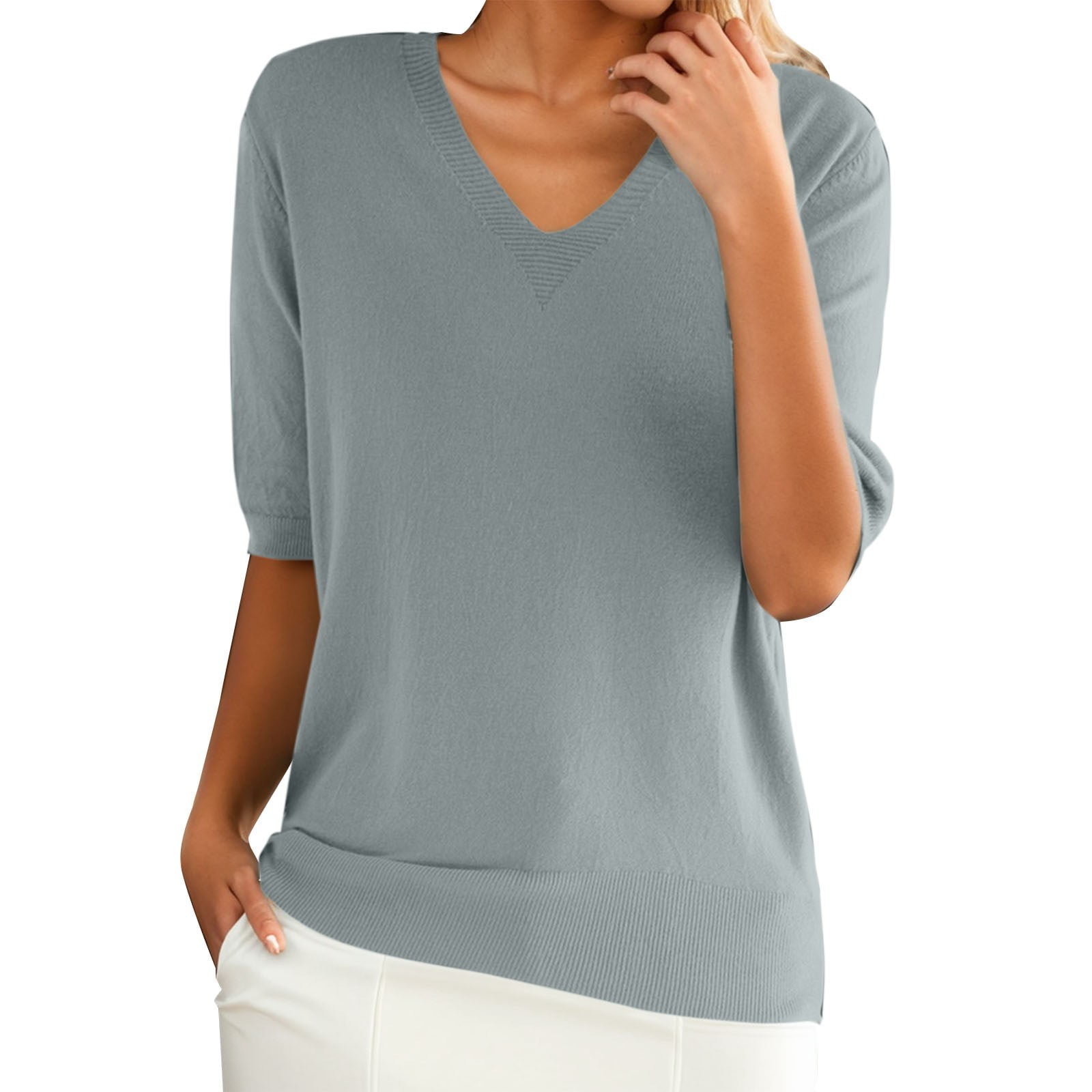 Blouses for Women Dressy Casual Summer Fitness Clothing V Neck ...