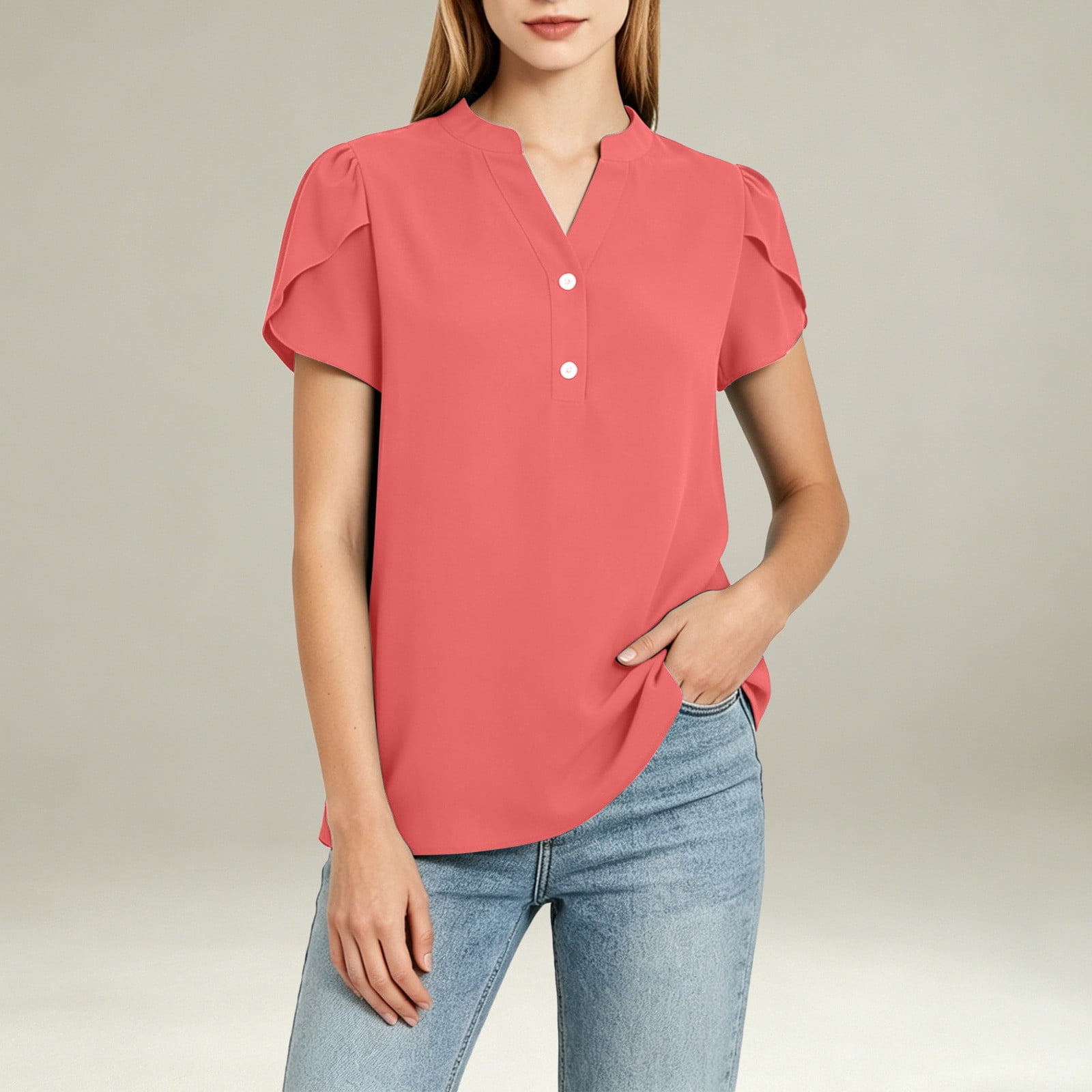 Blouses for Women Dressy Casual Summer Ruffle Short Sleeve V Neck ...