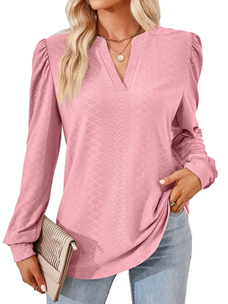 Blouses for Women Dressy Casual V-Neck Long Sleeve Womens Tops with ...