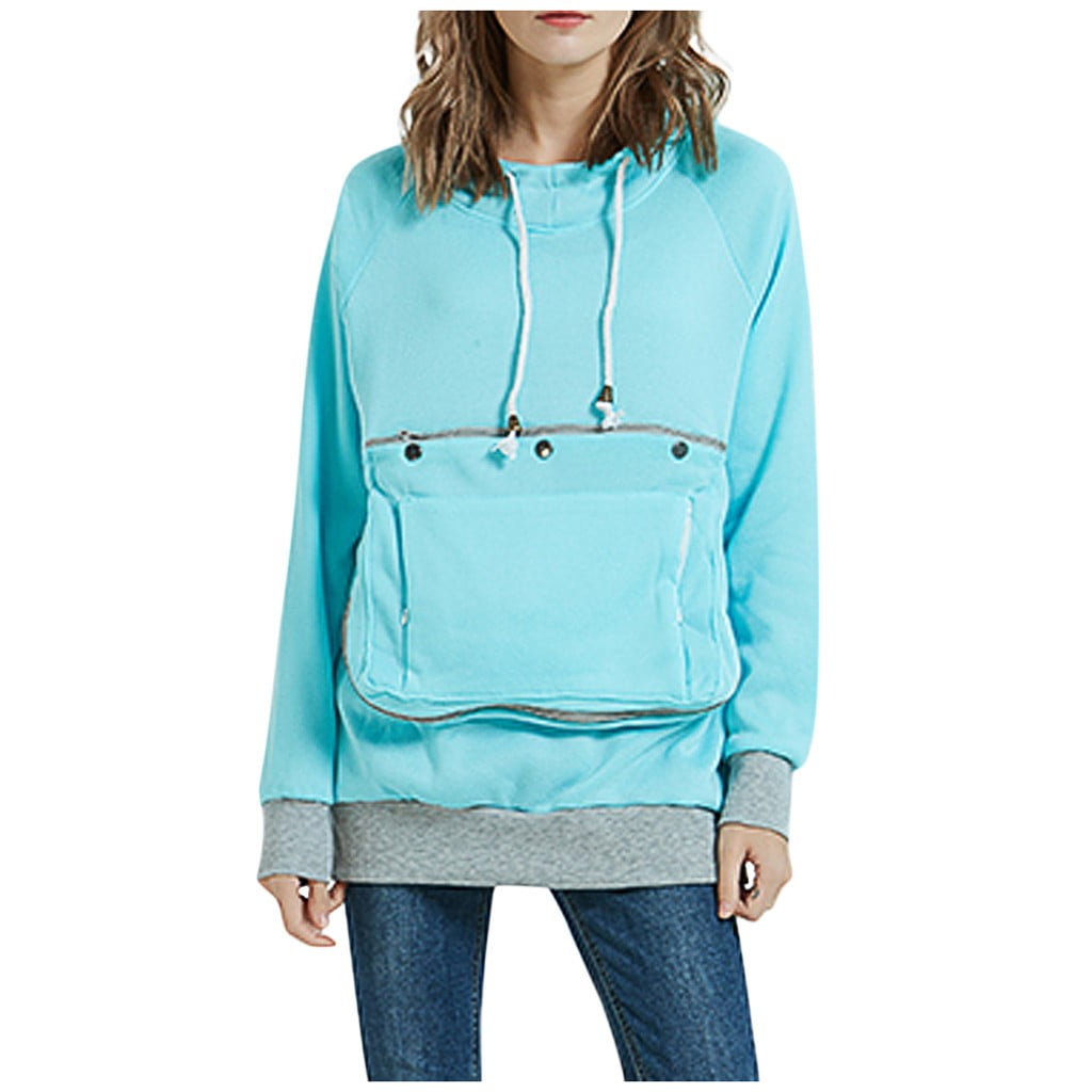 Blouses for Women Fashion Women's Big Pocket Long Sleeves Hooded ...