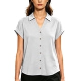 Blouses for Women Lepal V Neck Roll Cuff Short Sleeve Shirt Flowy for ...