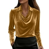 Blouses for Women Long Sleeve Shirts Elegant Solid Color Velvet Long ...