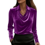 Blouses for Women Long Sleeve Shirts Elegant Solid Color Velvet Long ...