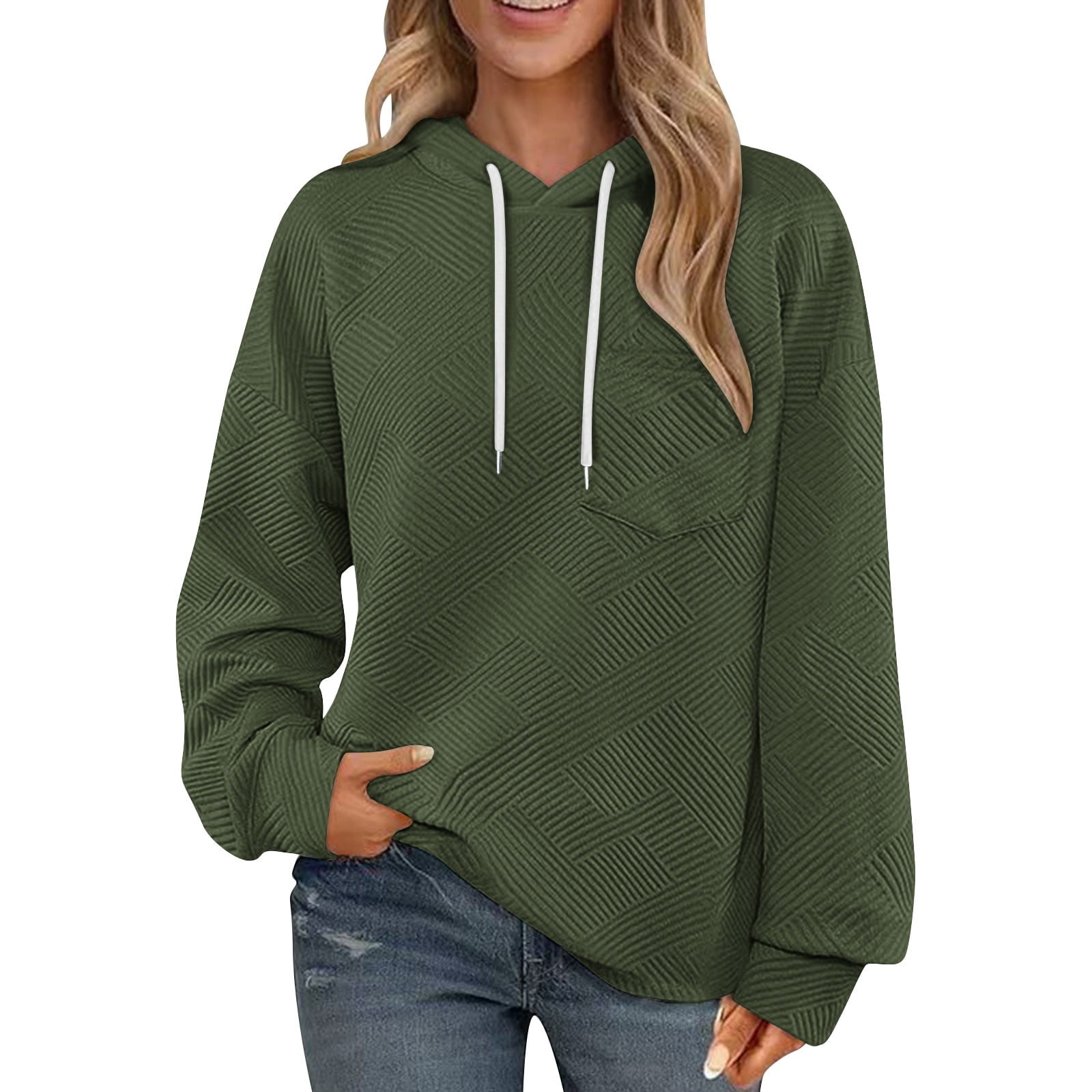 Blouses for Women Long Sleeve Women's Solid Color Drawstring Hooded ...