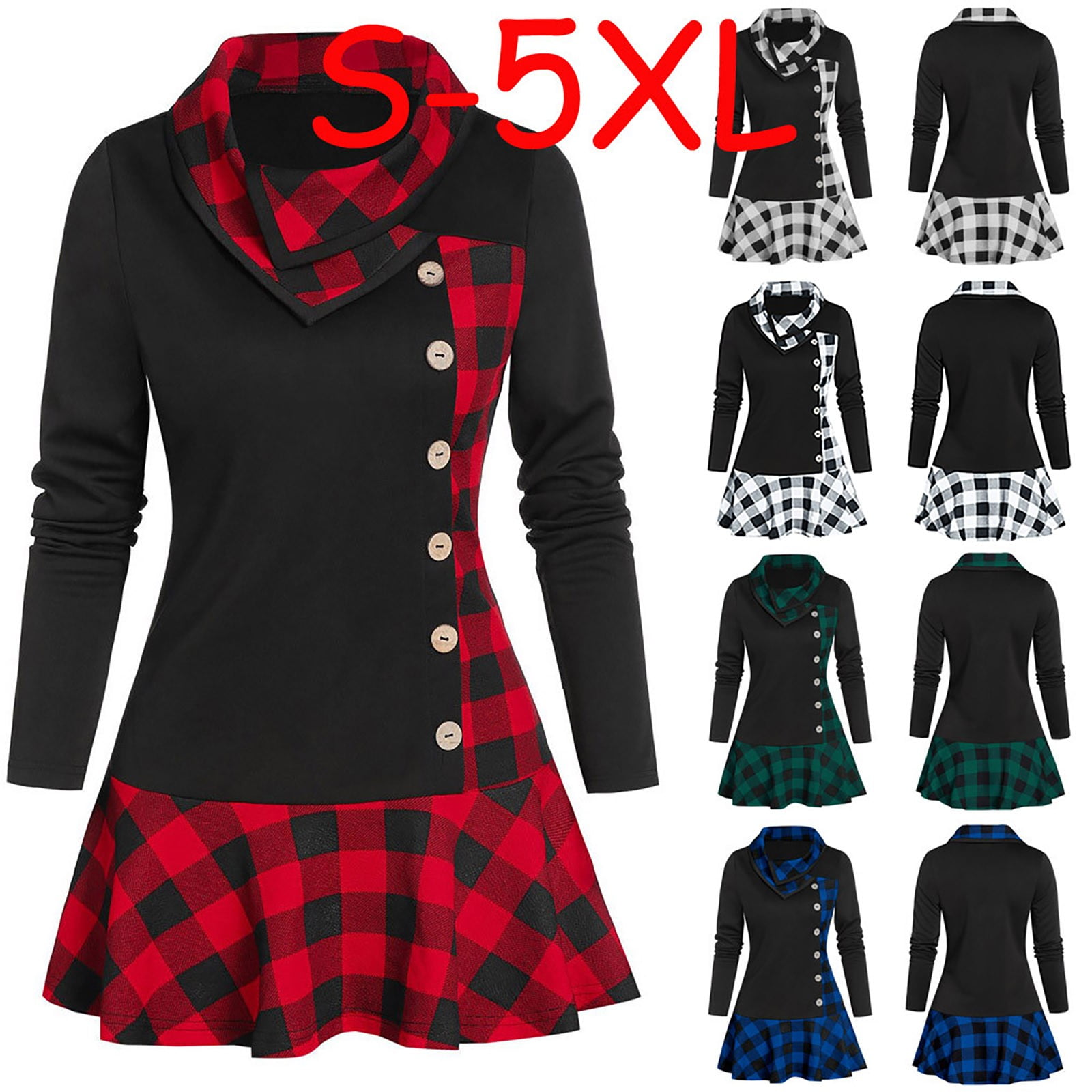 Blouses for Women Plus Size Fashion Button Cowl Neck Long Sleeve ...