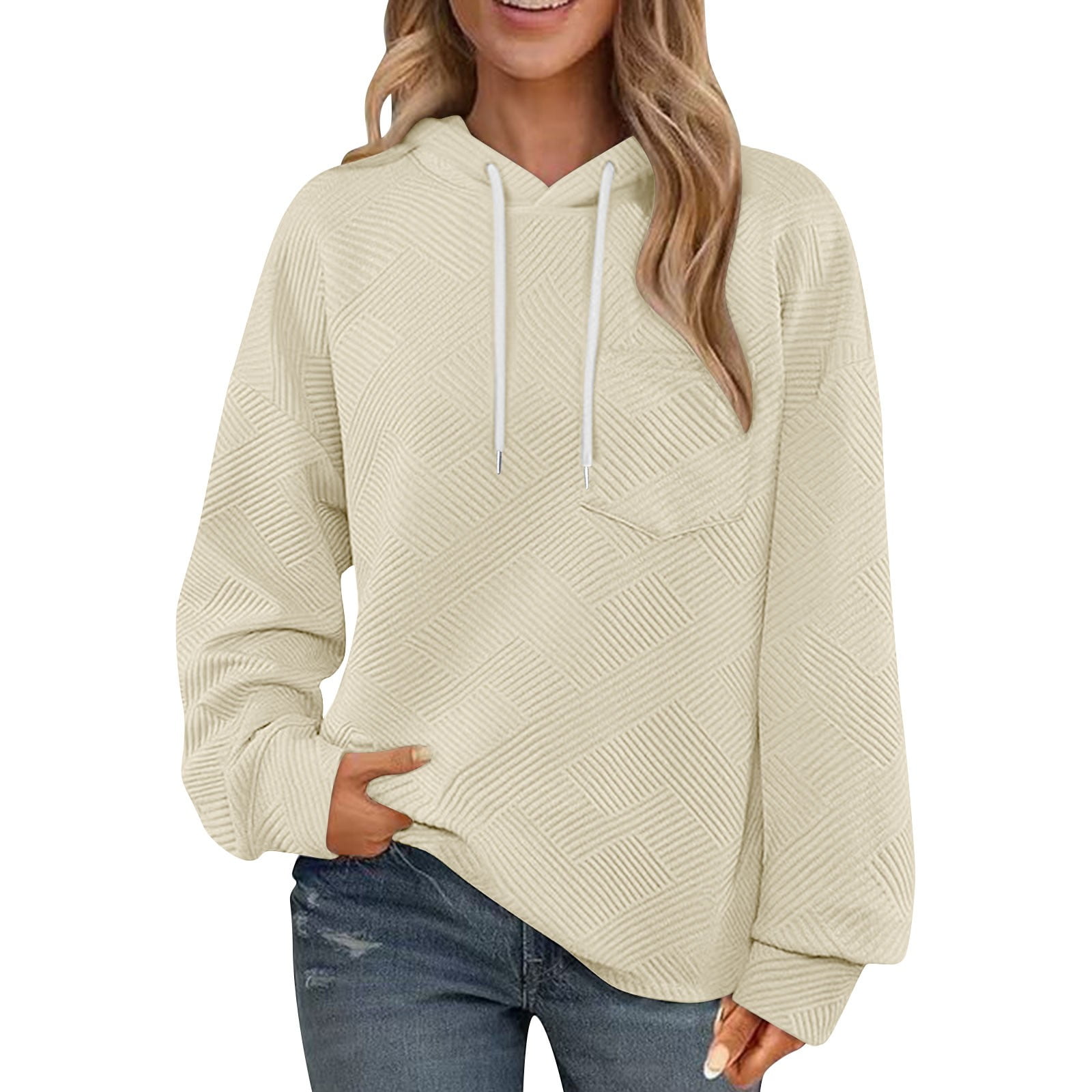 Blouses for Women Plus Size Women's Solid Color Drawstring Hooded Warm ...