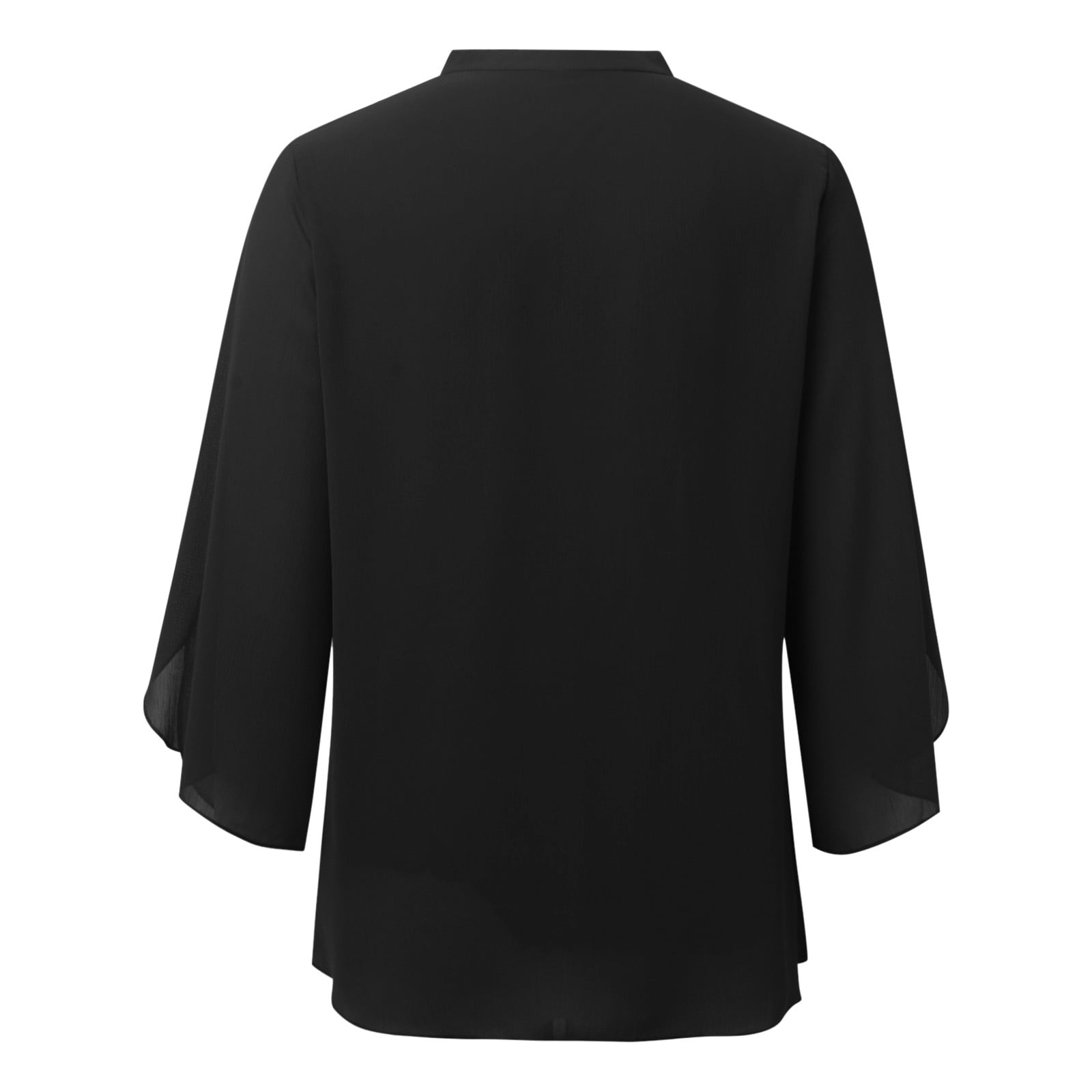 Blouses for Women Ruffle 3/4 Sleeve V Neck Double Chiffon Solid Color ...