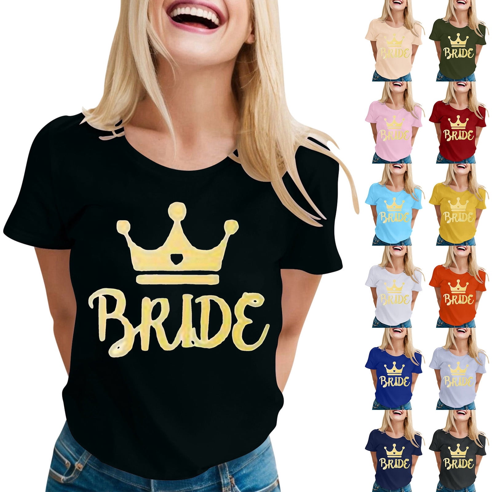 Blouses for Women Short Sleeve Casual T Shirt Bride Themed Letter Print ...