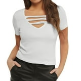 Blouses for Women Short Sleeve Dressy Basics Solid Color Tees Trendy ...