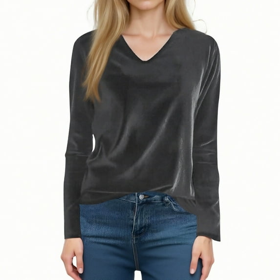 Blouses for Women Trendy Velvet V Neck Long Sleeved Base Pullover Party ...