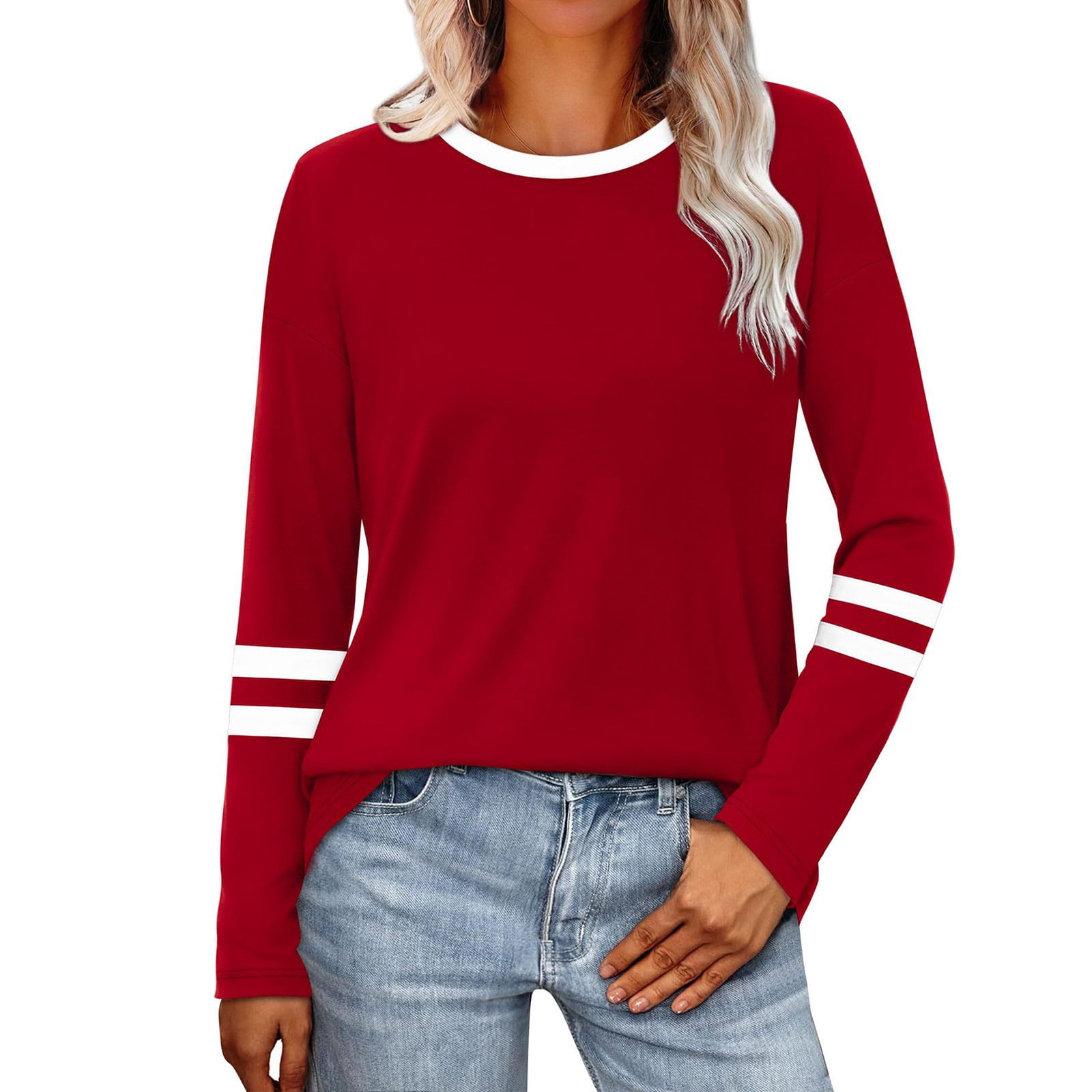 Blouses for Women, Women's Fashion Casual Regular Fit Color-Blocked ...