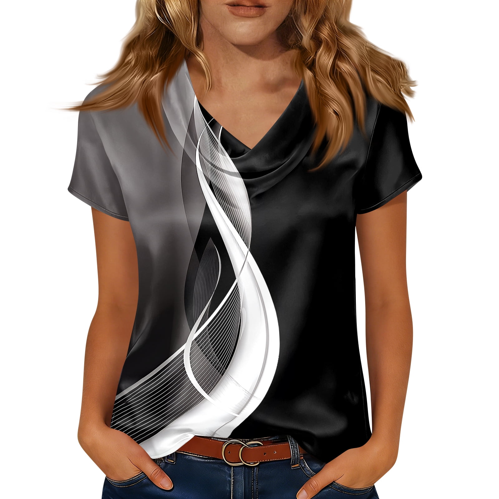 Blouses for Womens Short Sleeve V-Neck Summer Top Casual Lightweight ...