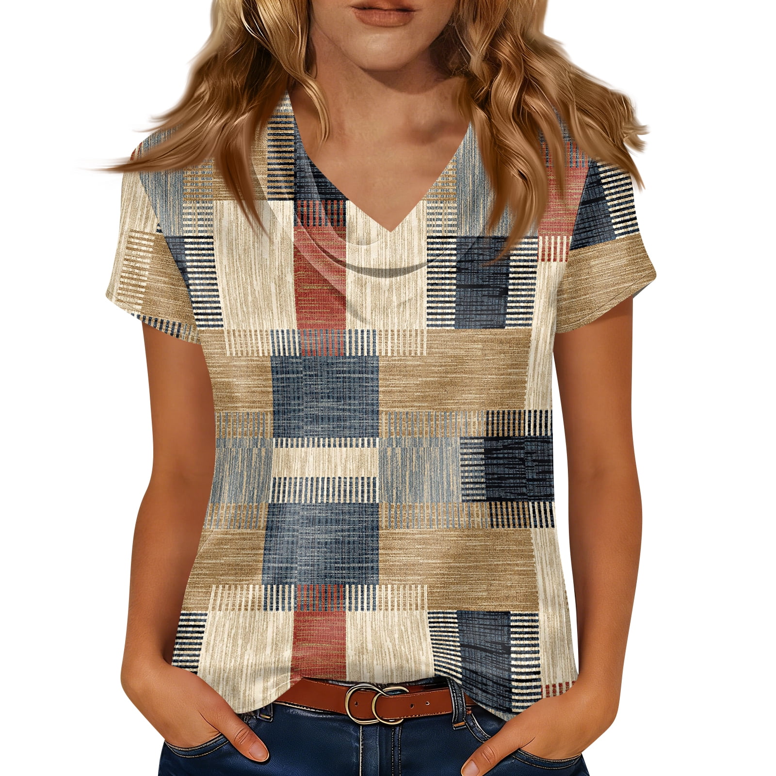 Blouses for Womens Short Sleeve V-Neck Summer Top Casual Lightweight ...