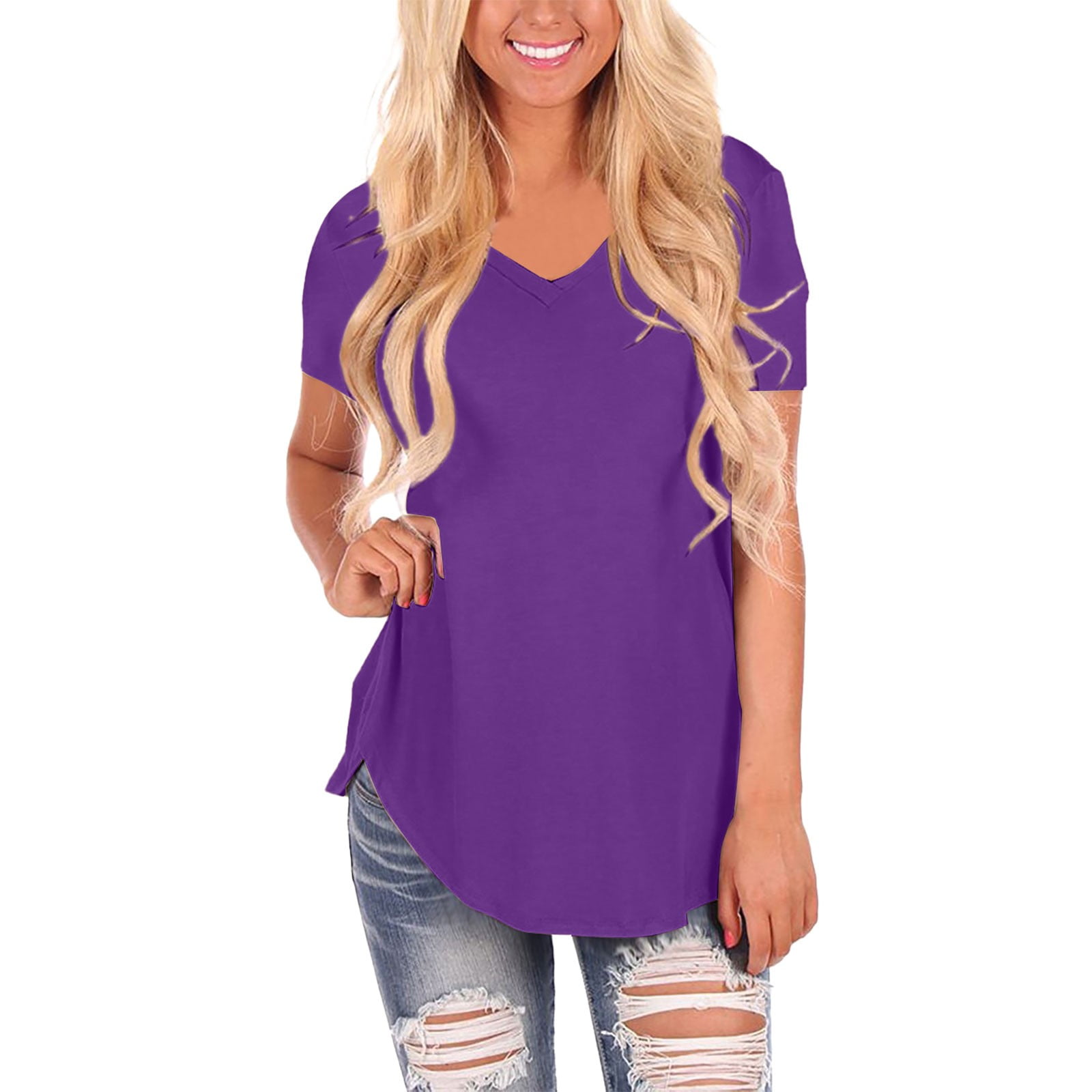 Blouses for women dressy casual Cotton Soft Clothing M Purple womens ...