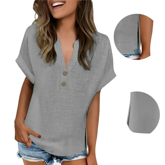 Blouses for women dressy casual Cotton and Linen Soft Clothing L Gray ...