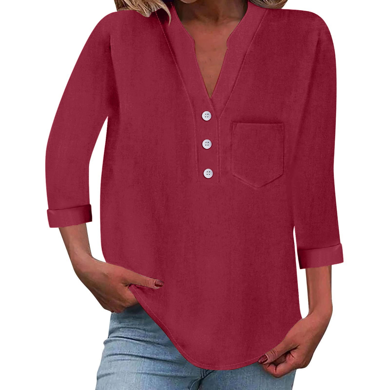 Blouses for women dressy casual Cotton and Linen Soft Clothing XXXL Red ...