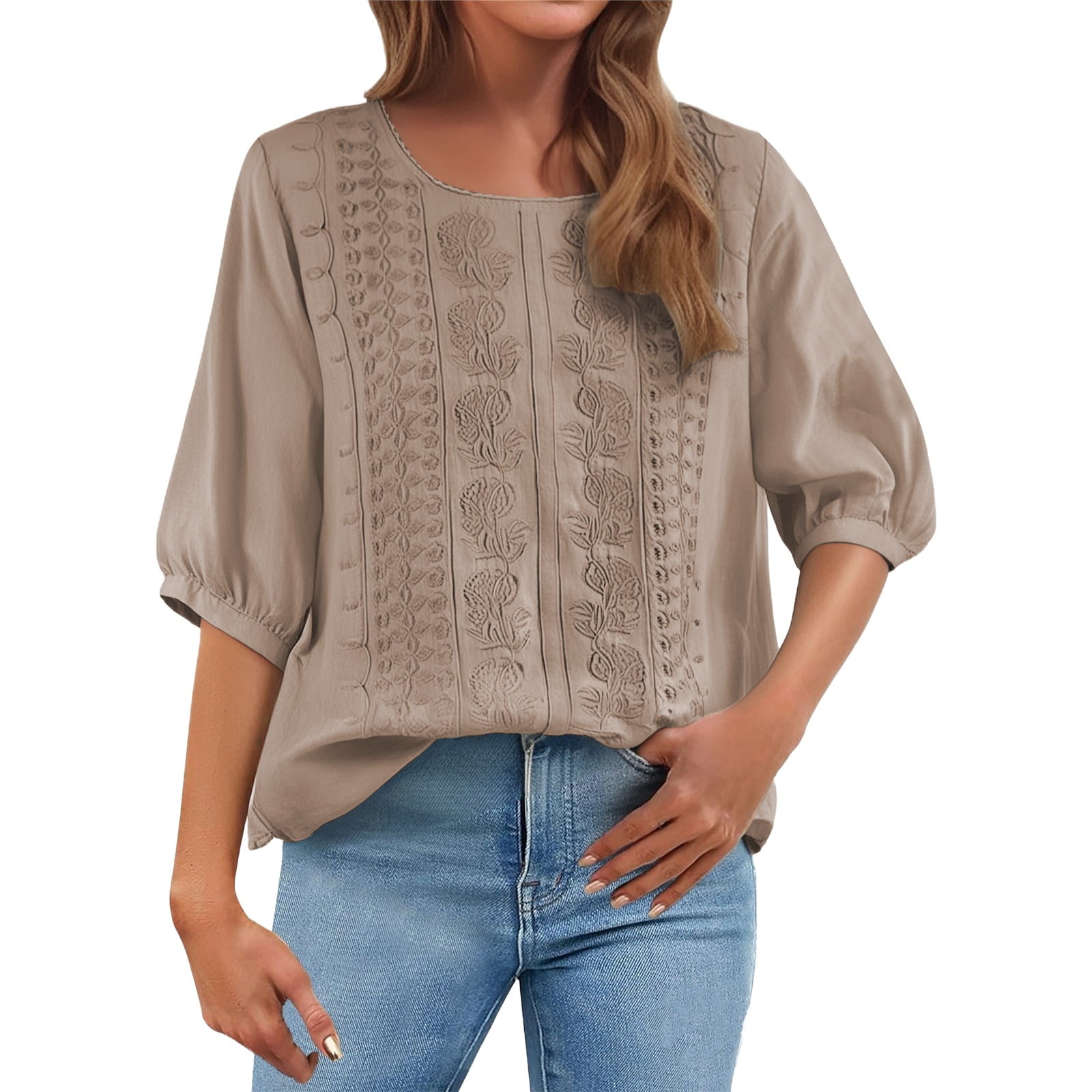 Blouses for women dressy casual Flax Soft Clothing XXXL Brown womens ...