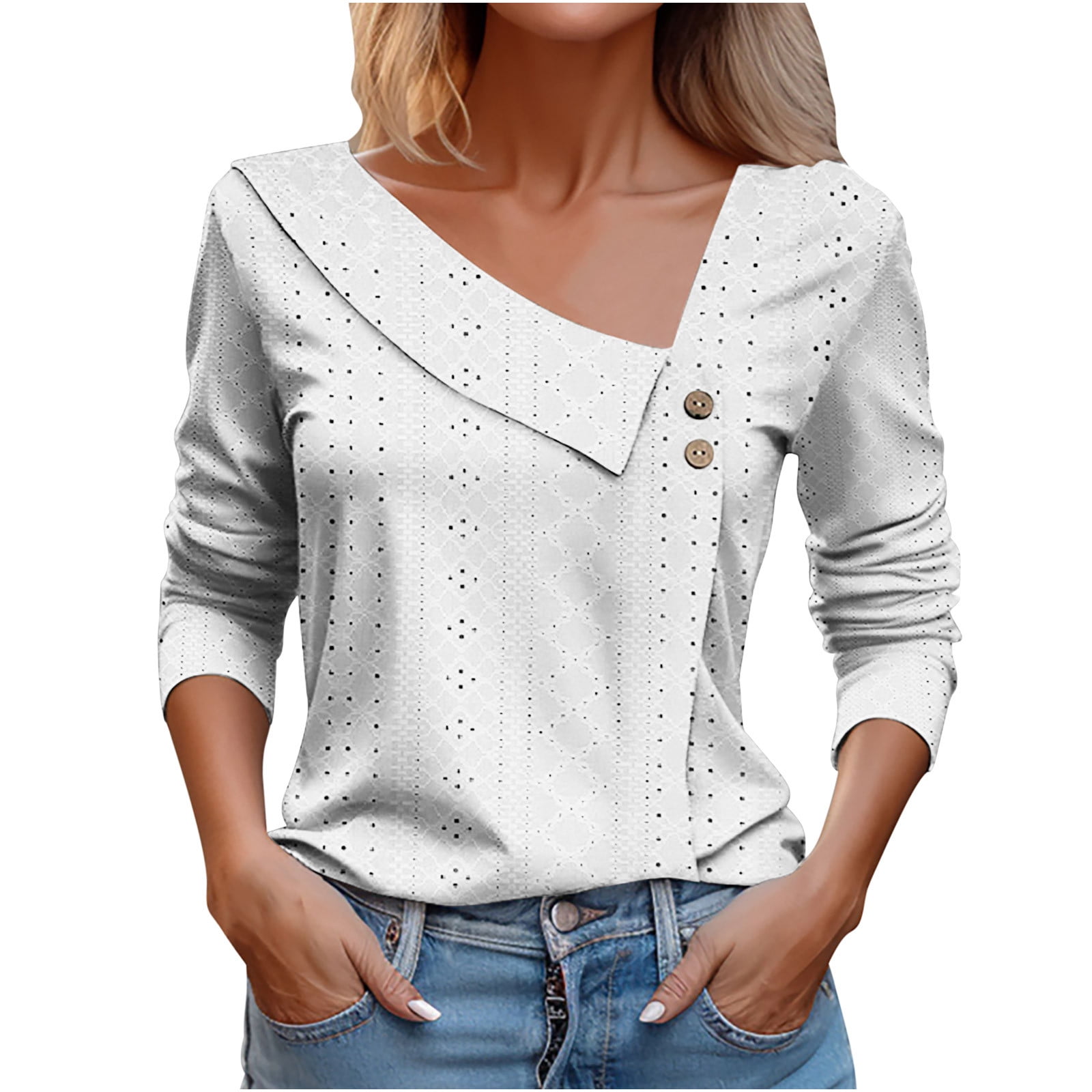 Blouses for women dressy casual Polyester Soft Clothing XL White womens ...