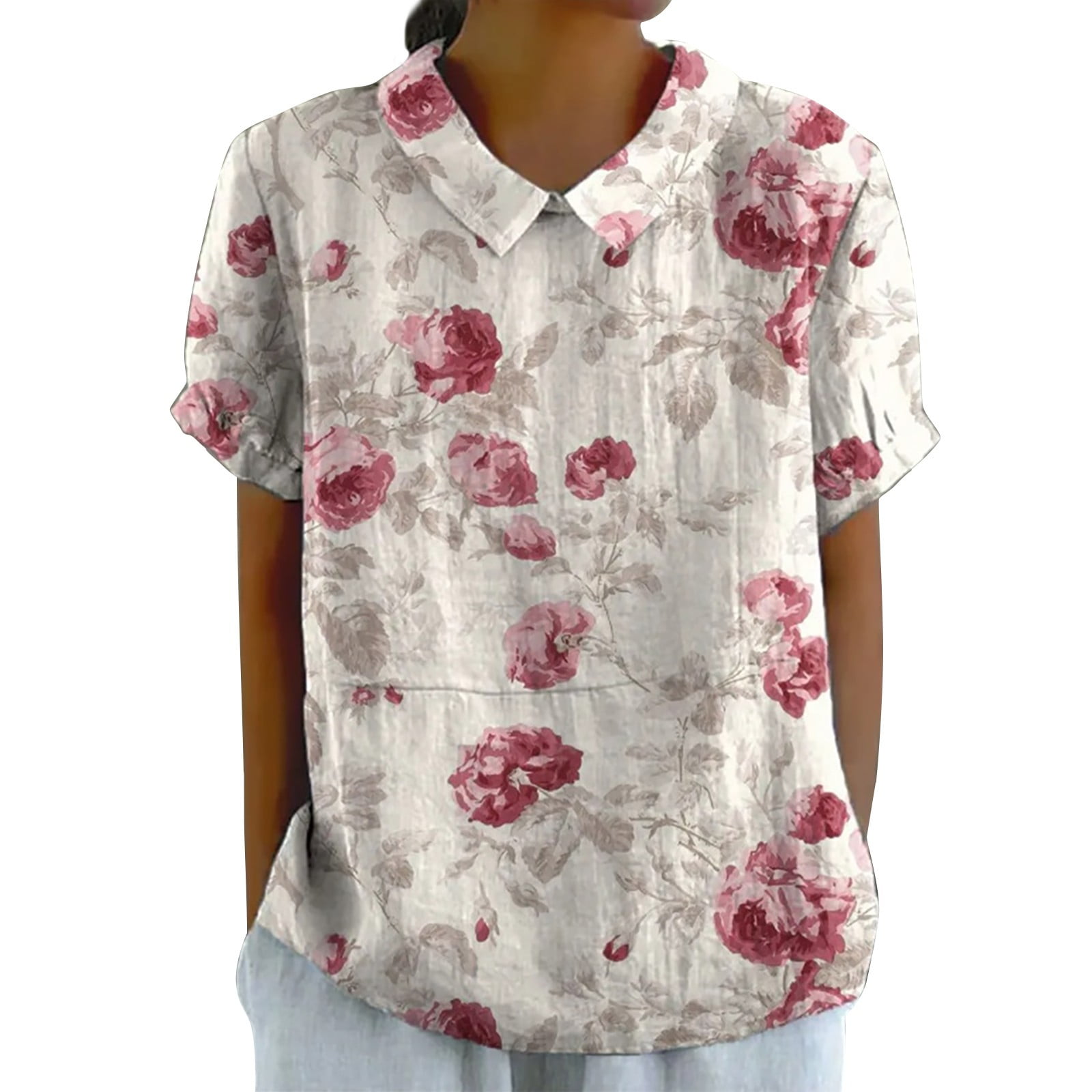 Blouses for women dressy casual Polyester Soft Clothing XXXL Pink ...