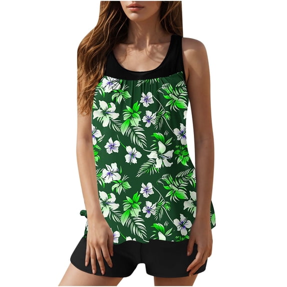 Blouson Tankini Swimsuits for Women Tropical Print Tummy Control Two ...