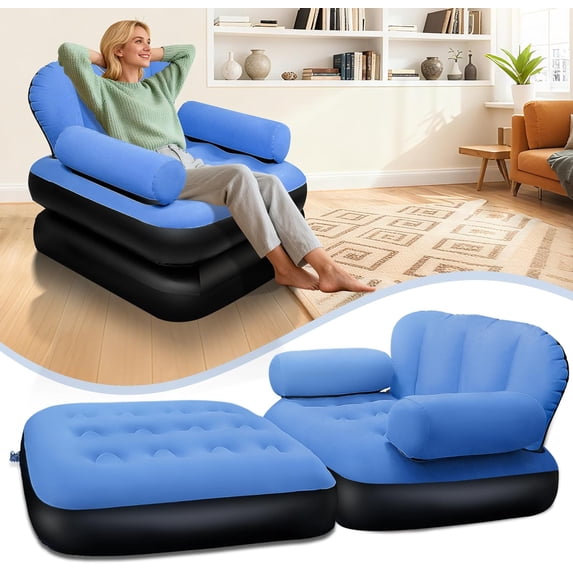 Blow Up Couch with Headboard,Inflatable Chair with Flocked Surface ...