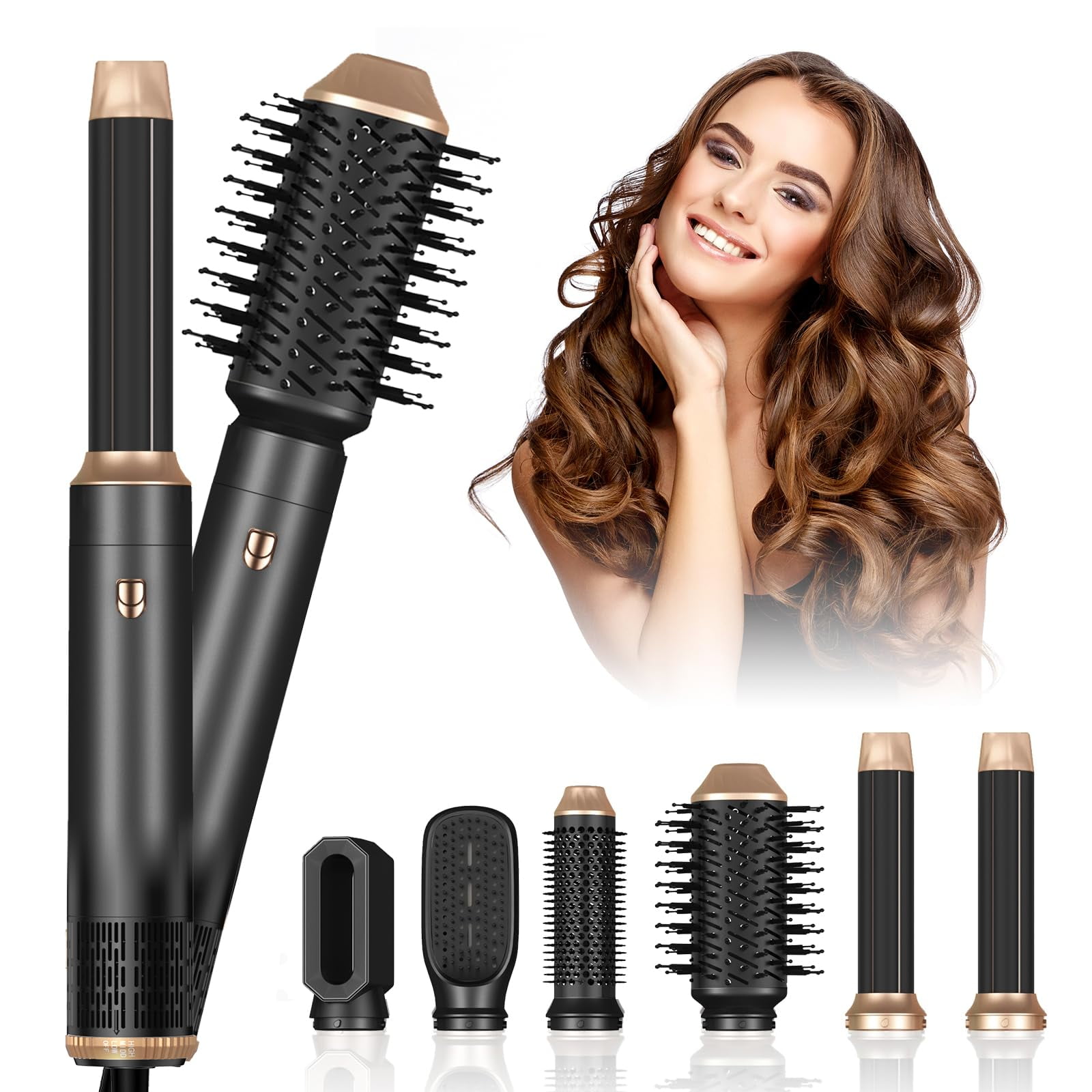Blow Dryer Brush 6 in 1 Set, Negative Ionic Hair Dryer, Automatic ...