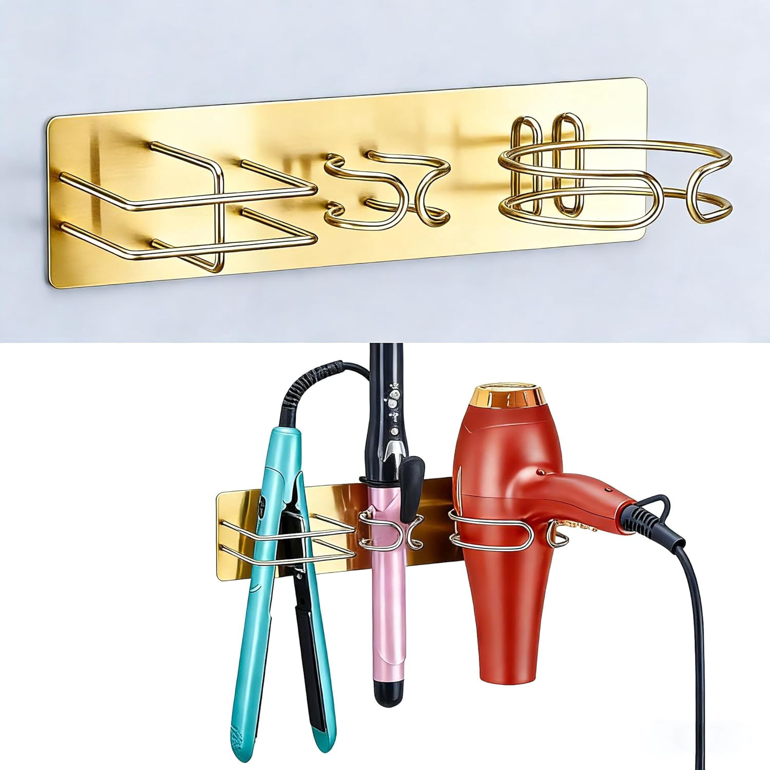Blow Dryer Holder Wall Mounted Curling Iron Holder, 3 in 1 Hair Tool ...