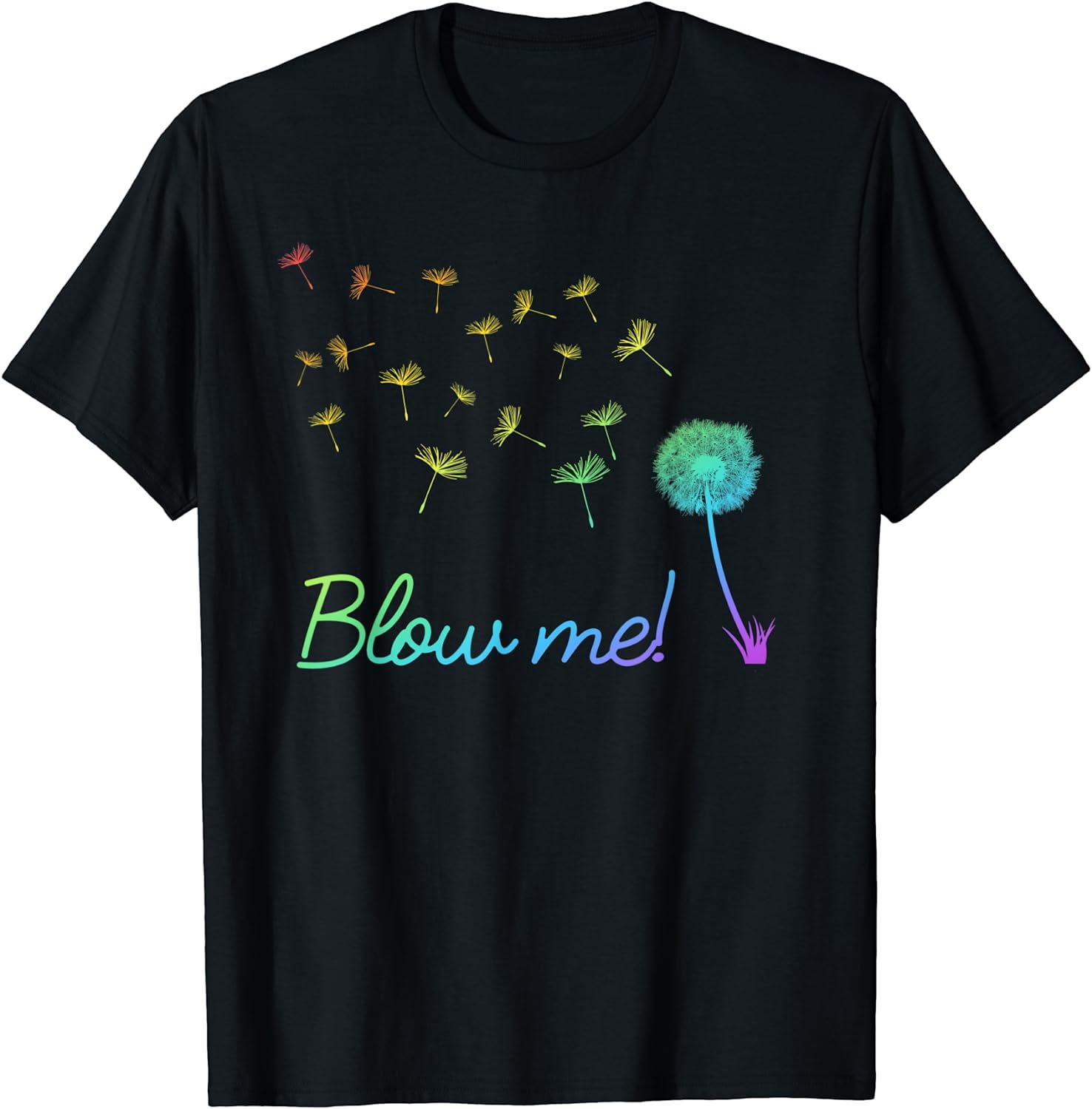 Blow me! Colorful Dandelion puff ball with flying seeds T-Shirt ...