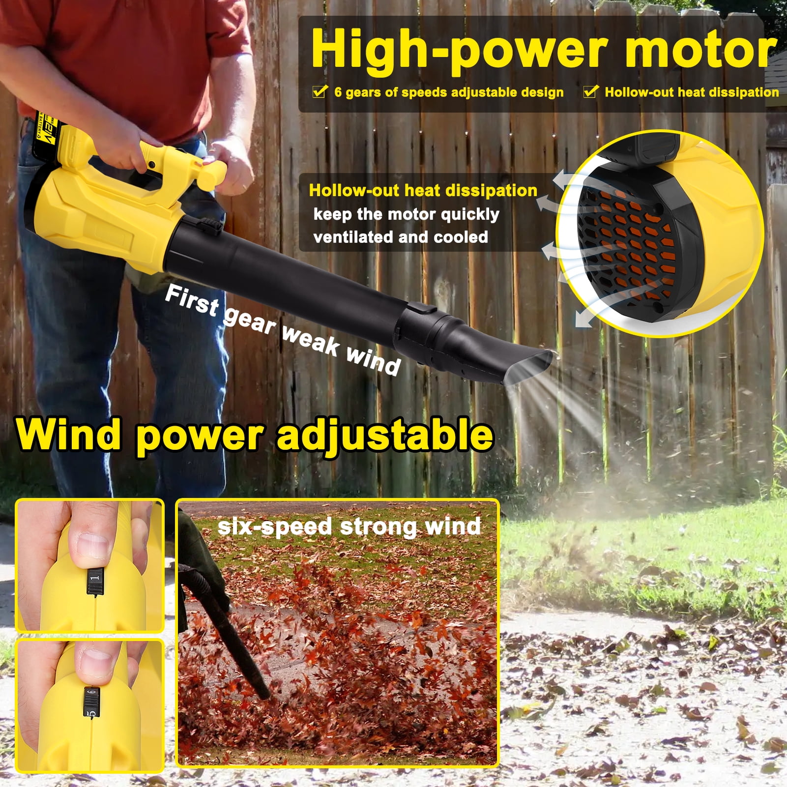 Blower, Handheld Battery Blower Wind Blower 6-speed Adjustable Blower ...