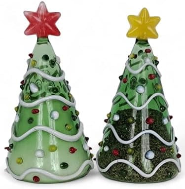 Blown Glass Green Christmas Trees Salt and Pepper Shakers - Hand Blown ...