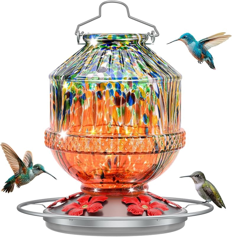 Blown Glass Hummingbird Feeders for Outdoors, 25 Ounces Wild Bird ...