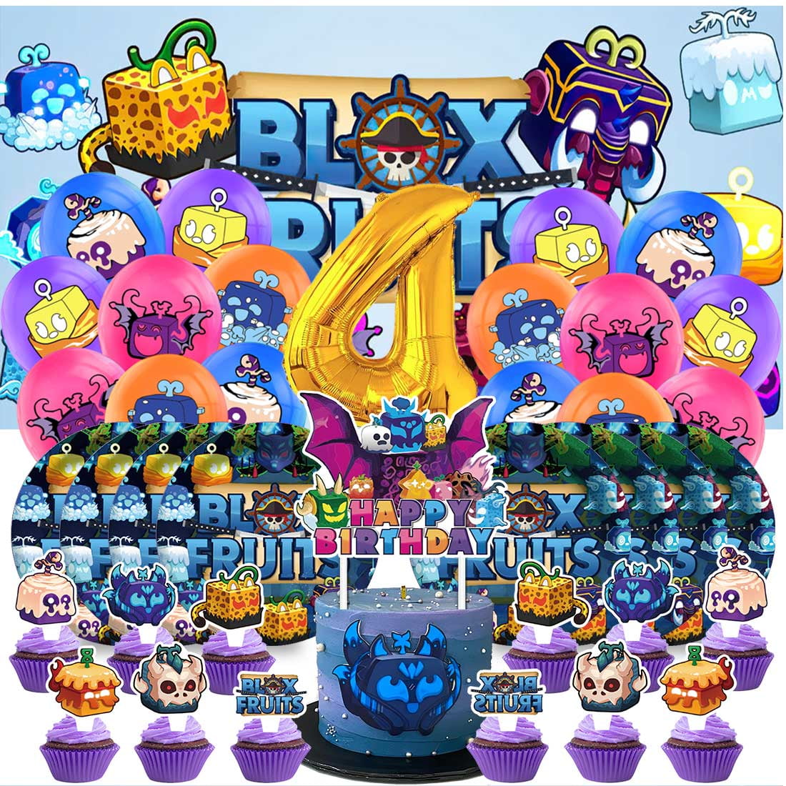 Blox Fruits Balloons Party Supplies 4th Decor Tableware Birthday Cake ...