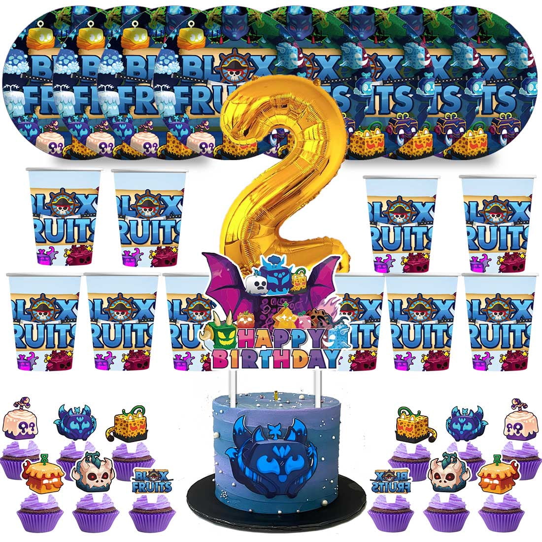 Blox Fruits Birthday 2nd Cups Party Supplies Plates Fans Decorations ...