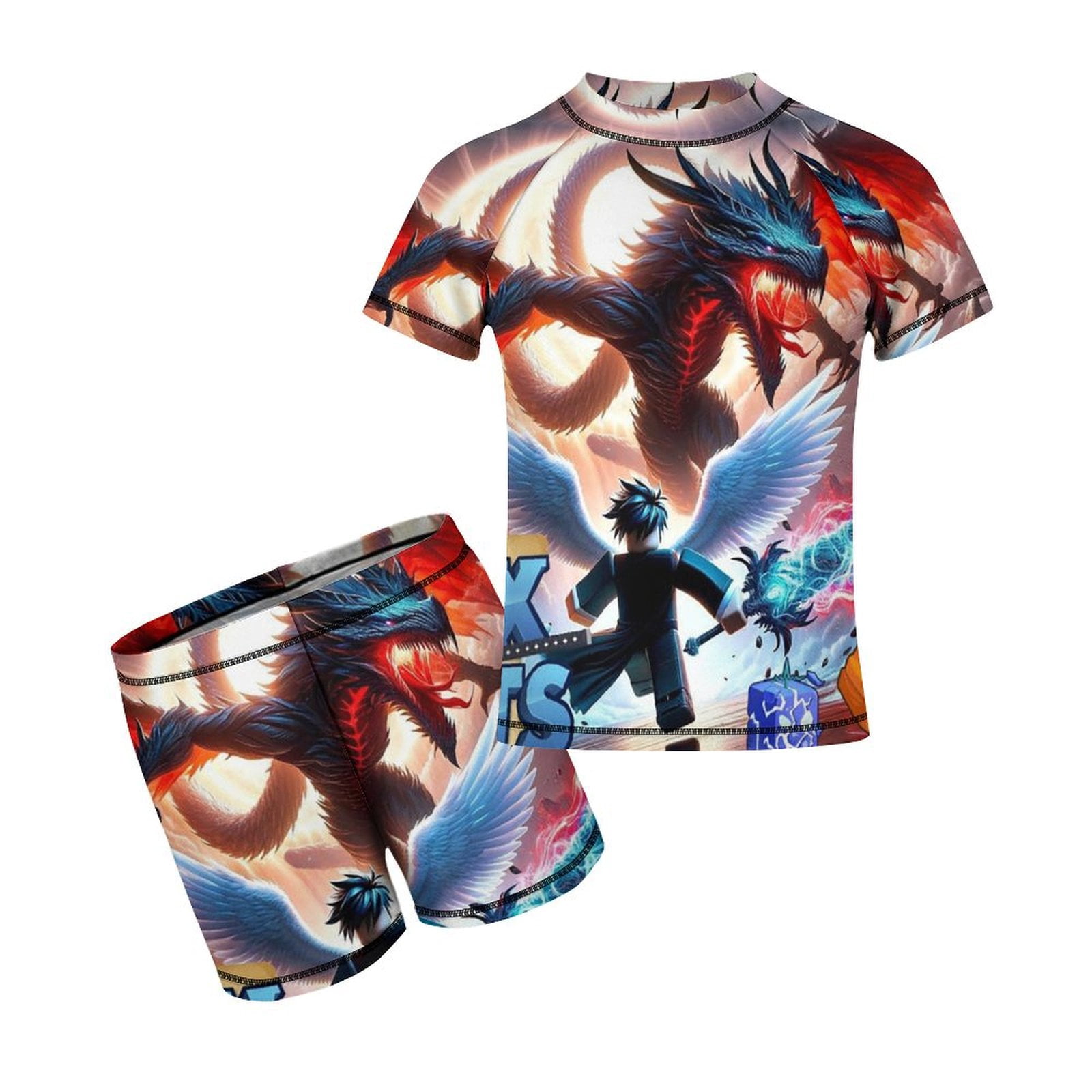 Blox Fruits Boys Two Piece Swimsuit Kids Swimwear Set Short Sleeve ...