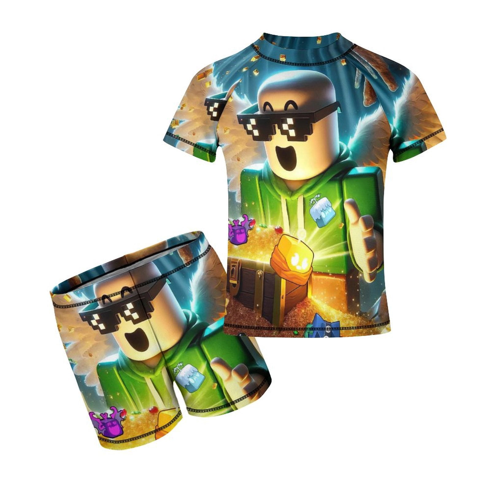 Blox Fruits Boys Two Piece Swimsuit Kids Swimwear Set Short Sleeve ...